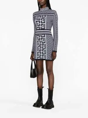 Balmain Monogram Jacquard Knit Minidress - White
