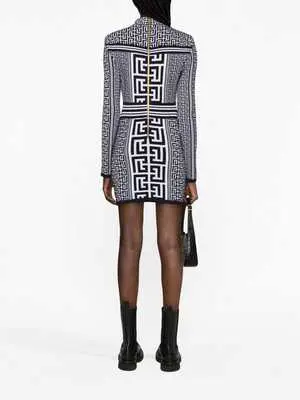 Balmain Monogram Jacquard Knit Minidress - White