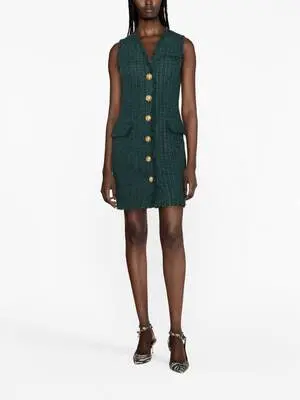 Balmain V-neck Buttoned Tweed Mini Dress