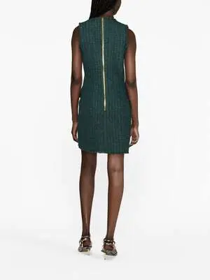 Balmain V-neck Buttoned Tweed Mini Dress