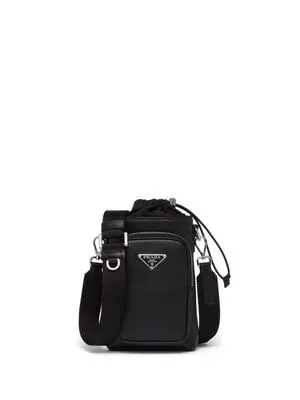 Prada Enamel-logo Leather Shoulder Bag - Black