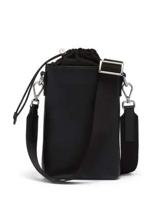 Prada Enamel-logo Leather Shoulder Bag - Black
