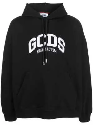 Gcds Lounge Logo Cotton Hoodie - Black