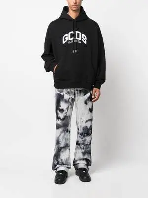 Gcds Lounge Logo Cotton Hoodie - Black