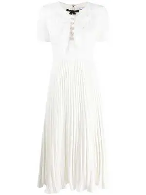 SELF-PORTRAIT Lace-collar Pleated Midi Dress - White