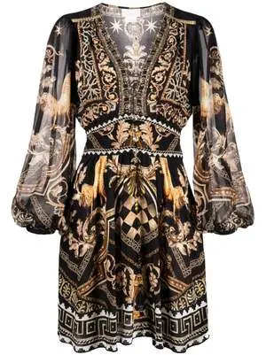 Camilla Graphic-print V-neck Silk Minidress