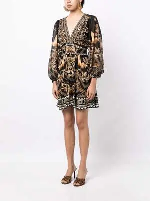 Camilla Graphic-print V-neck Silk Minidress