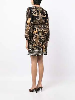Camilla Graphic-print V-neck Silk Minidress