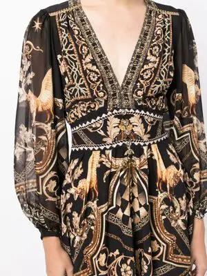 Camilla Graphic-print V-neck Silk Minidress