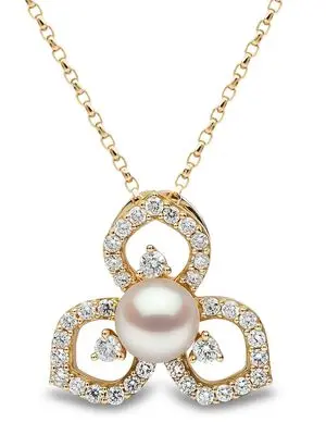 Yoko London 18kt Yellow Pearl And Diamond Floral Pendant Necklace - Gold