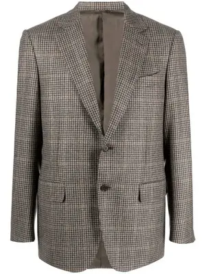 Canali Houndstooth Single-breasted Wool Blazer - Brown