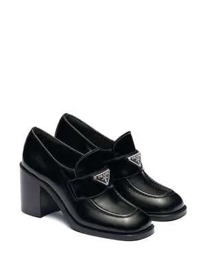 Prada Block-heel Leather Loafers