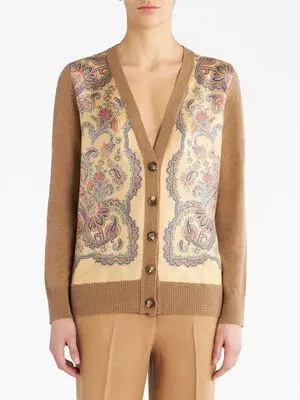 Etro Floral-print Panelled Cardigan - Brown