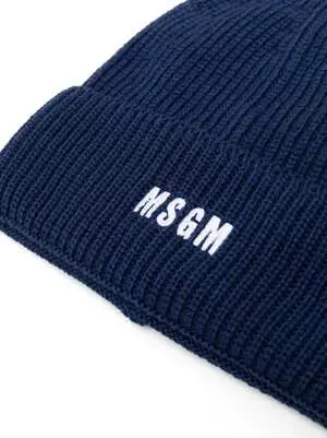 MSGM Logo-embroidered Ribbed-knit Beanie - Blue