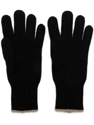 Brunello Cucinelli Intarsia Knit Cashmere Gloves - Black