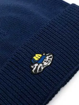 MSGM Logo-patch Knitted Beanie - Blue
