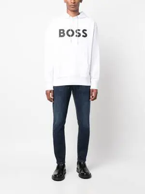 BOSS Logo-print Cotton Hoodie - White
