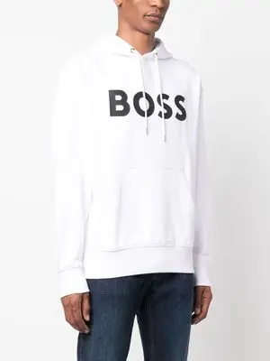 BOSS Logo-print Cotton Hoodie - White