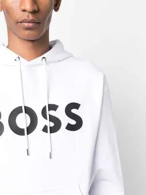 BOSS Logo-print Cotton Hoodie - White