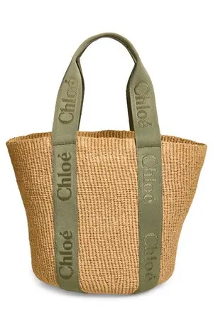 Chloé Woody Straw Basket Tote - Aloe Green