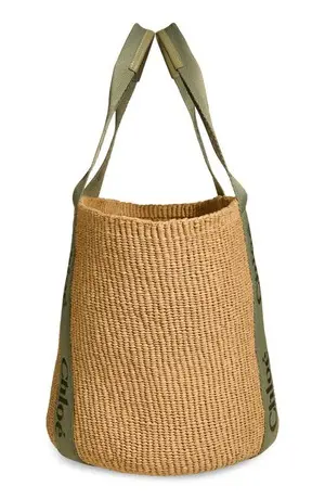 Chloé Woody Straw Basket Tote - Aloe Green