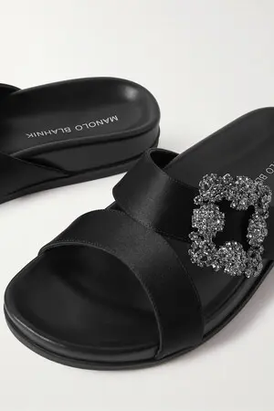 Manolo Blahnik Chilanghi Satin Slides - Black