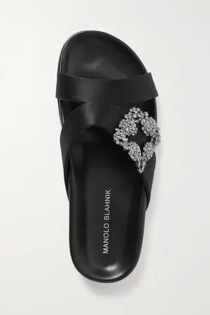 Manolo Blahnik Chilanghi Satin Slides - Black