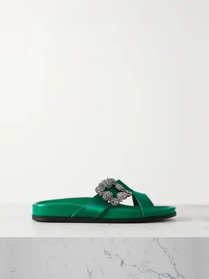 Manolo Blahnik Chilanghi Satin Slides - Green