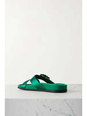 Manolo Blahnik Chilanghi Satin Slides - Green