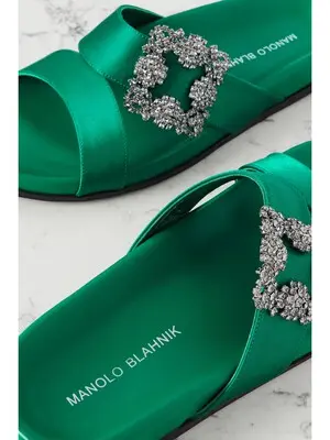 Manolo Blahnik Chilanghi Satin Slides - Green