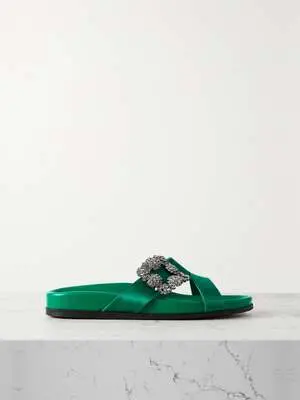 Manolo Blahnik Chilanghi Satin Slides - Green
