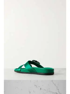 Manolo Blahnik Chilanghi Satin Slides - Green