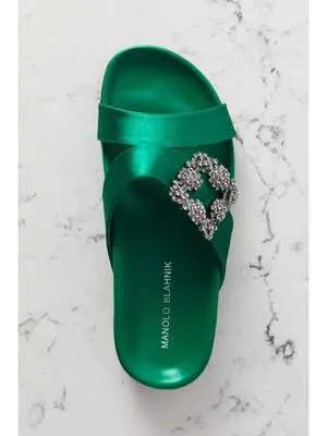 Manolo Blahnik Chilanghi Satin Slides - Green