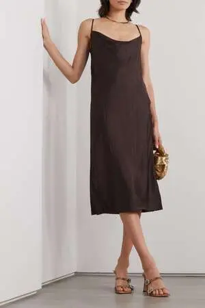 Dries Van Noten Draped Crinkled-shell Dress - Dark Brown
