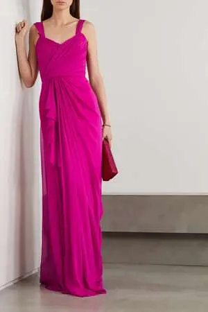 Costarellos Virna Ruffled Draped Gown - Magenta