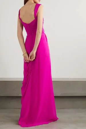 Costarellos Virna Ruffled Draped Gown - Magenta