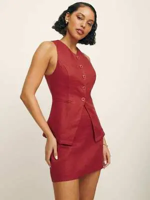 REFORMATION Sleeveless Linen Top With High Neckline And Button Front