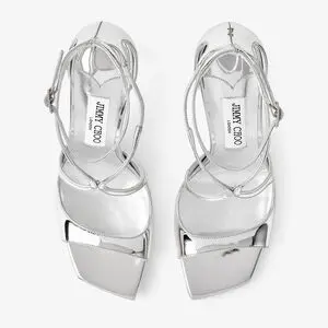 JIMMY CHOO Azia 95 Liquid Metal Leather Sandals - Silver
