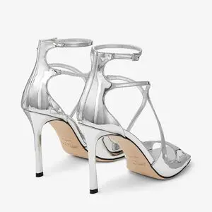 JIMMY CHOO Azia 95 Liquid Metal Leather Sandals - Silver