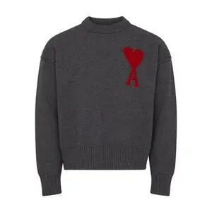 AMI Paris Ami De Caur Crewneck Sweater - Heather_grey_red