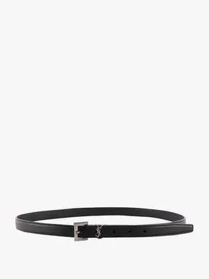Saint Laurent Metal Monogram Leather Belt - Black