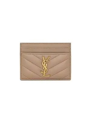 Saint Laurent Cassandre Matelass Card Case In Lambskin Beige