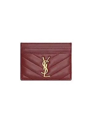 Saint Laurent Cassandre Matelass Card Case In Lambskin Rouge Merlot