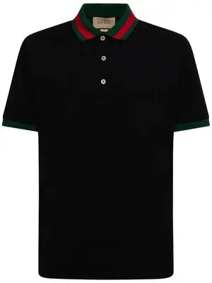 Gucci Stretch Cotton Blend Polo Shirt W/ Web - Black