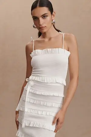 V. CHAPMAN Lily Ruched & Ruffled Stretch Midi Dress