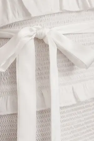 V. CHAPMAN Lily Ruched & Ruffled Stretch Midi Dress
