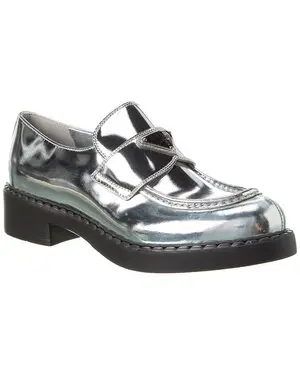 Prada Prada Logo Metallic Leather Loafer - Silver