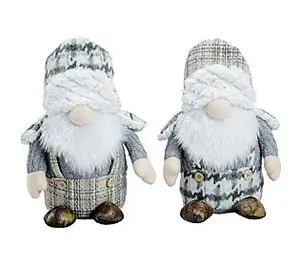 SANTA'S WORKSHOP 12' Gray Plaid Gnomes, Set Of 2 - One-color