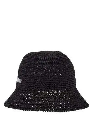 Miu Miu Black Logo Bucket Hat with Wide Brim Miu Miu 2010s Logo-Embroidery Bucket Hat - Black | Editorialist main image 3