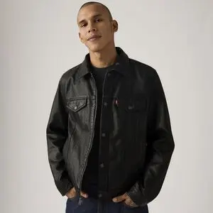 LEVI'S Faux Leather Trucker Jacket - Black W Chambray Lining